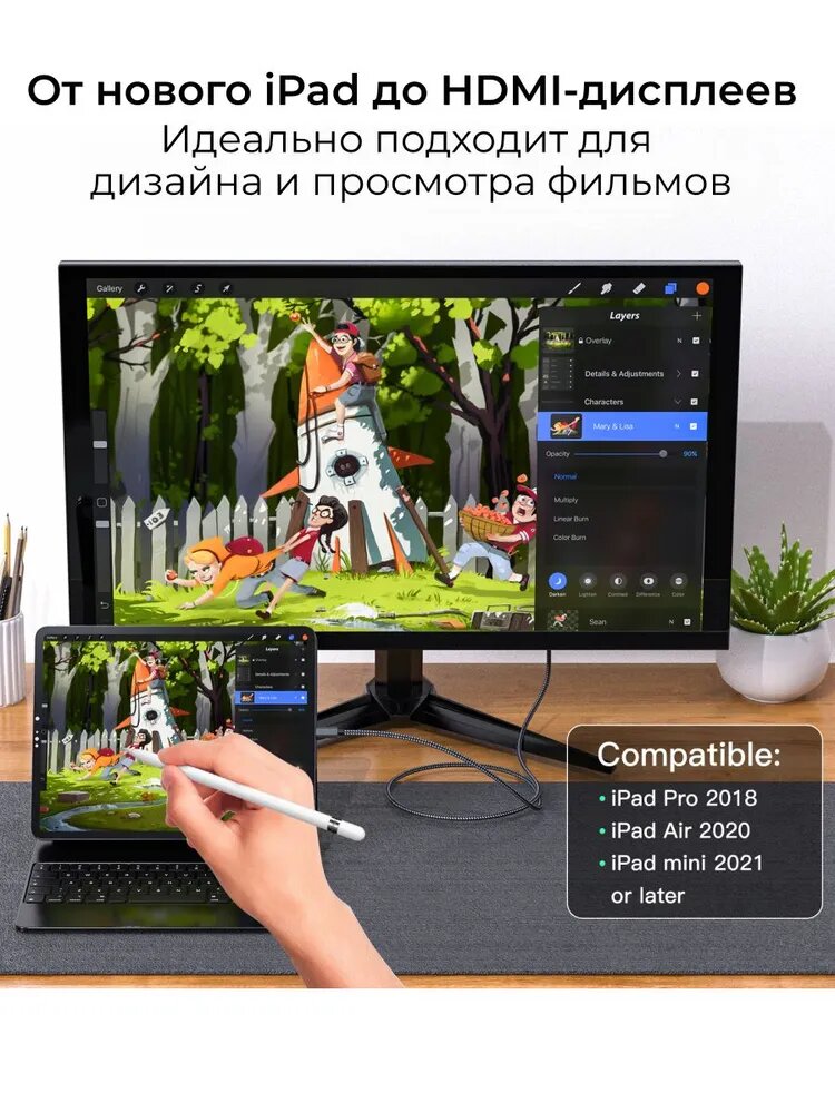 Видеокабель USB Type-C/HDMI, 1 м, черный — фото 1