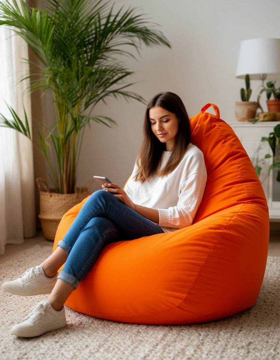 Мир Пуффов Кресло-мешок «Груша» размер- XXXXL, Оранжевый оксфорд , с ручкой для переноски