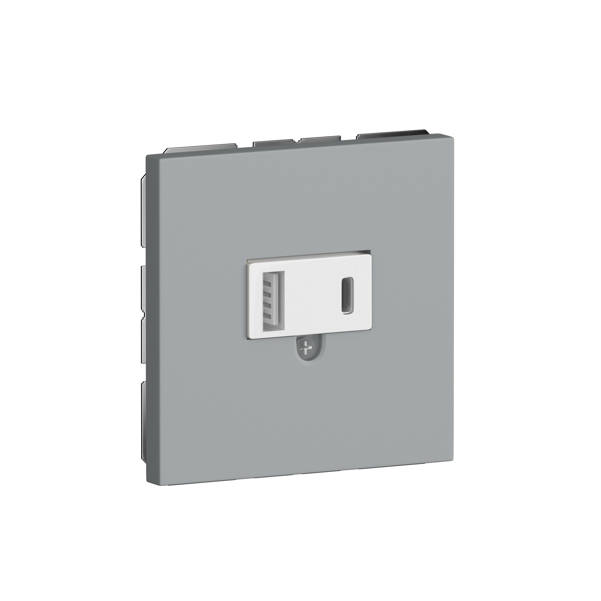 USB-зарядка типа A+С 3100мА 12Вт с белым разъёмом, цвет матовый серый, серия R98, Donel