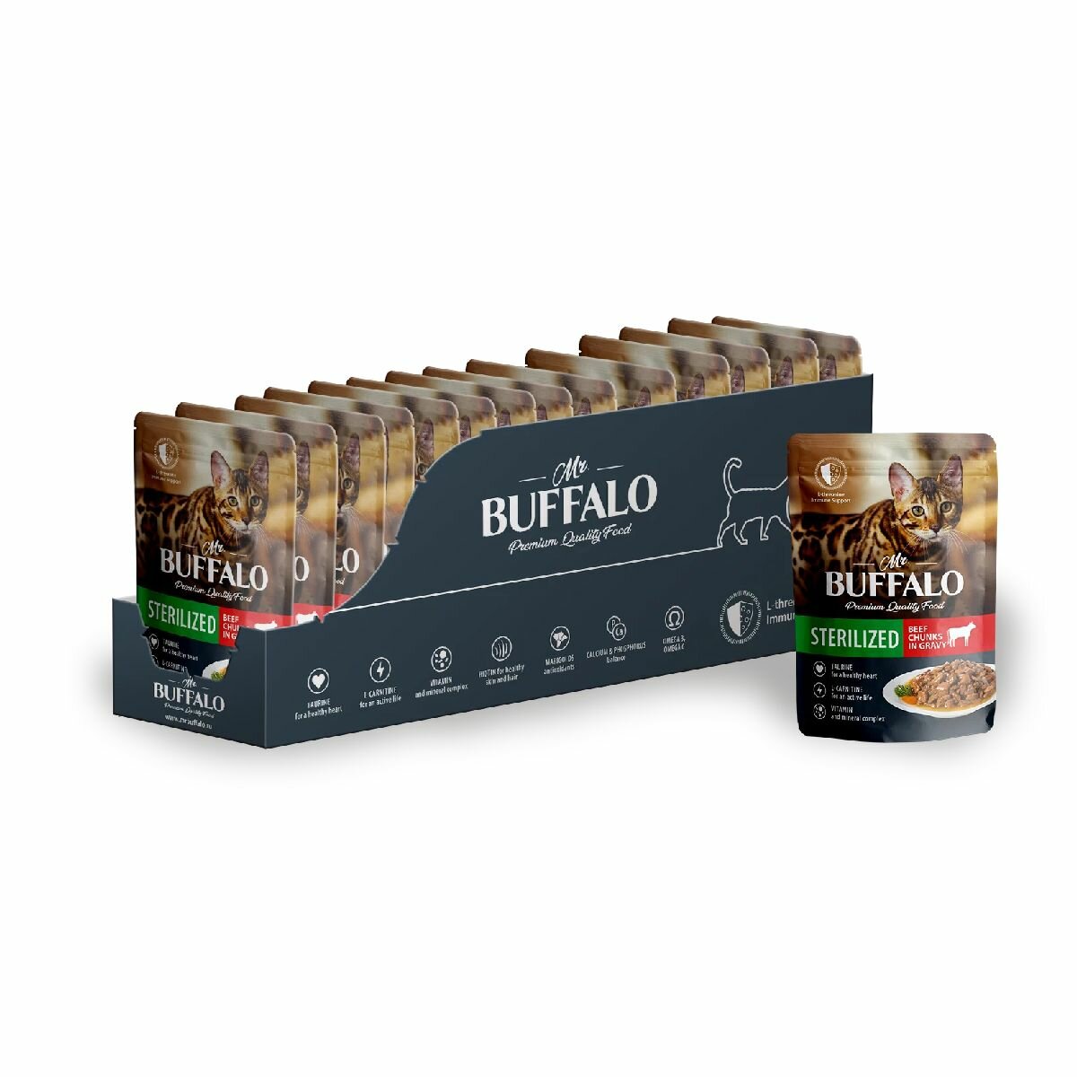 Mr.Buffalo STERILIZED пауч для стерилизованных кошек Говядина в соусе 85г (28 штук)