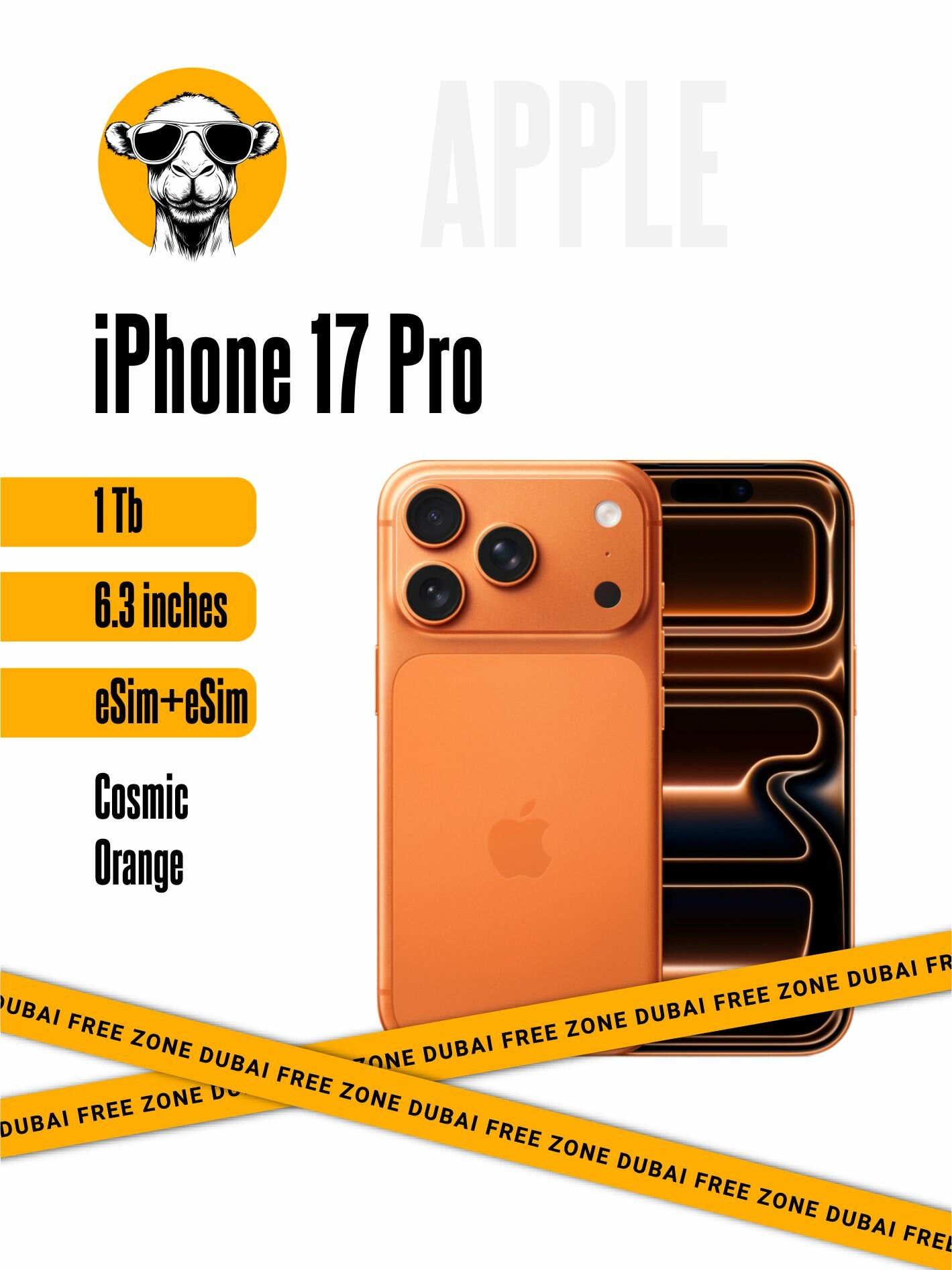 Смартфон iPhone 17 Pro 1Tb Cosmic Orange E-Sim