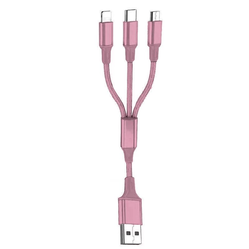 Набор из двух кабелей 25 см с быстрой зарядкой USB-C для iPhone, Samsung, Huawei и Android-устройств — розово-розовый