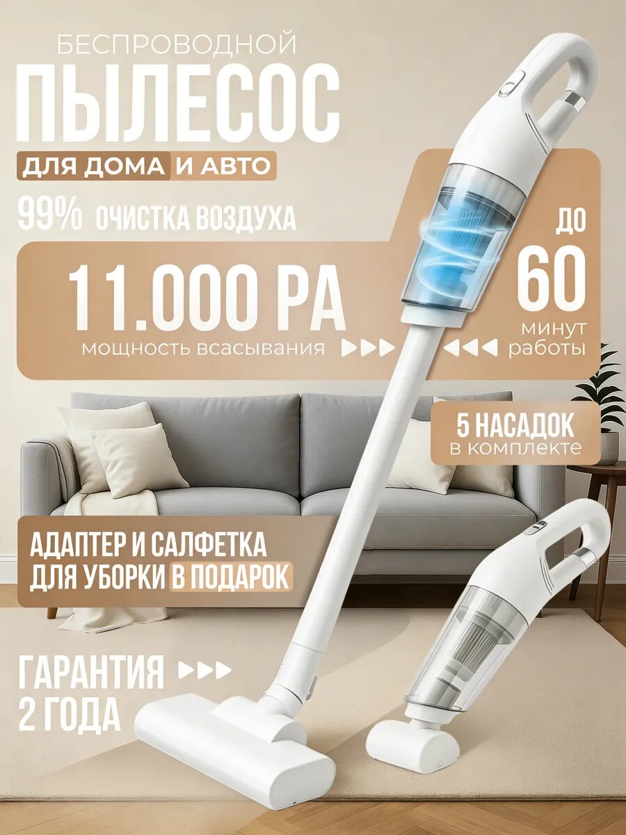 Пылесос вертикальный проводной для дома и авто