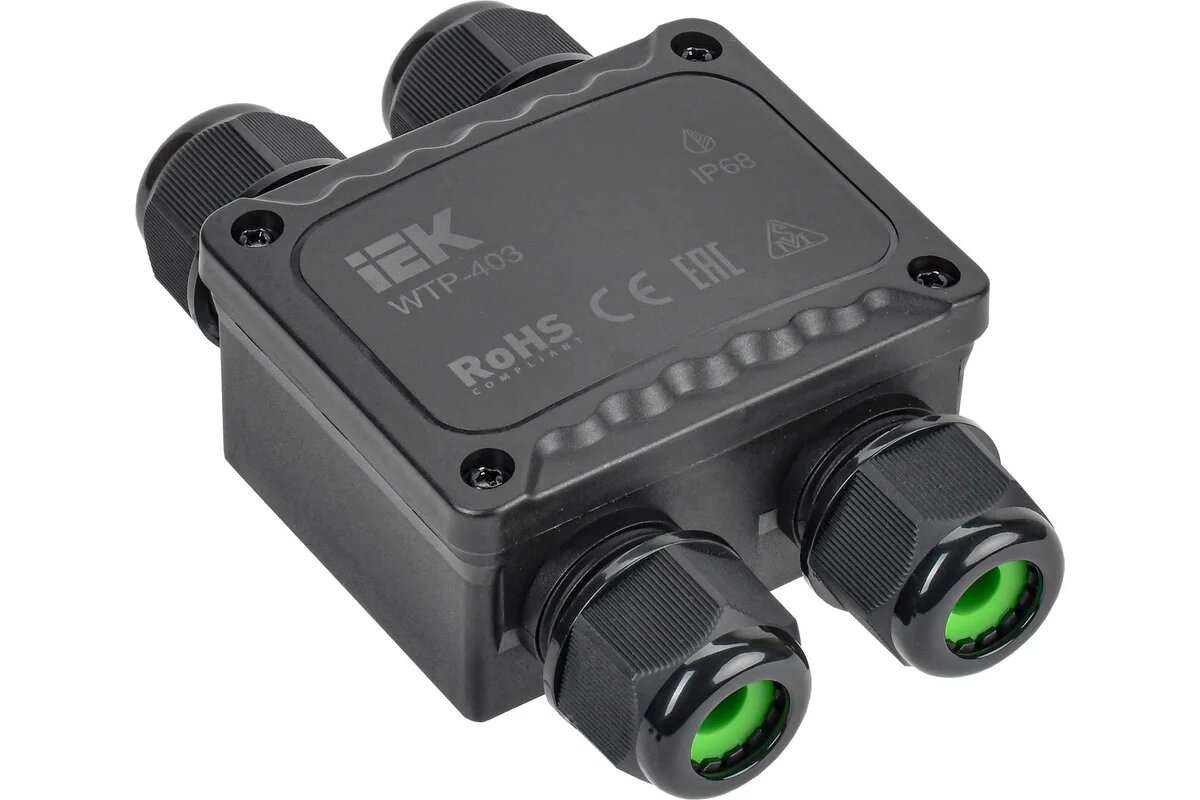 Распределительная герметичная коробка IEK WTP-403 IP68 черный 4 ввода M25 пластик для наружного монтажа открытая установка