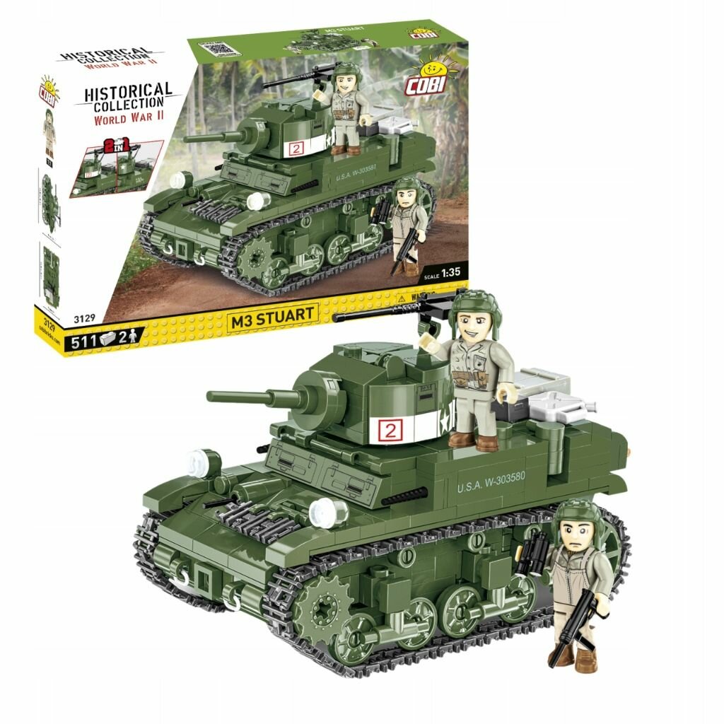 Конструктор Cobi Historical Collection World War II - Модель танка M3 STUART + фигурки, 511 эл. -3129