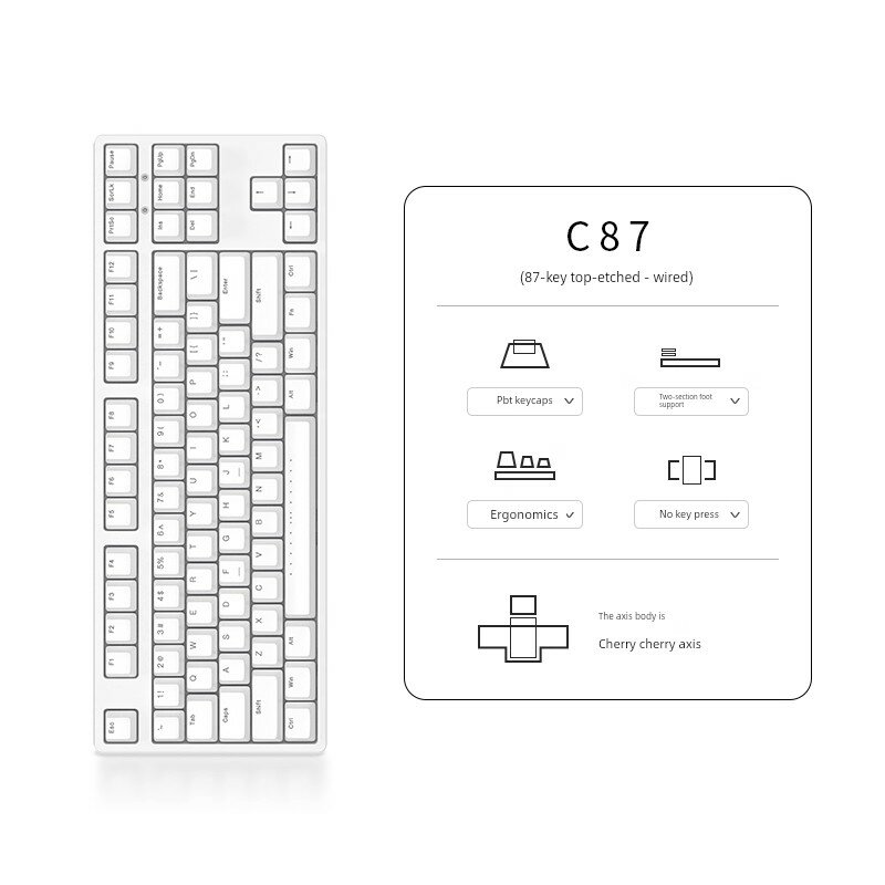 IKBC C87 Проводная Механическая Клавиатура с Переключателем Cherry MX Blue - Белая Компактный для Игры