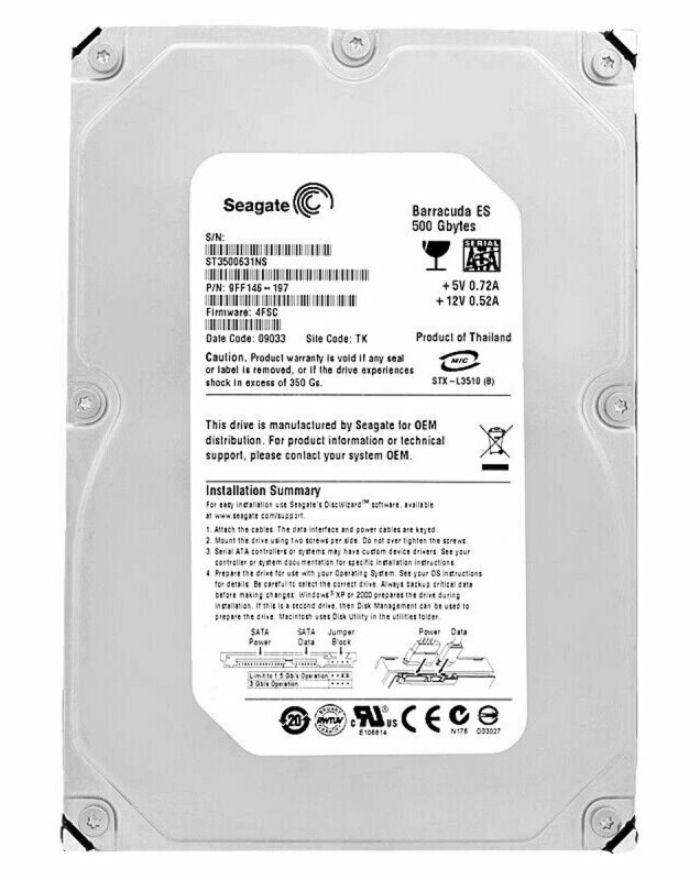 Жесткий диск Seagate ST3500631NS 500Gb SATAII 3,5" HDD