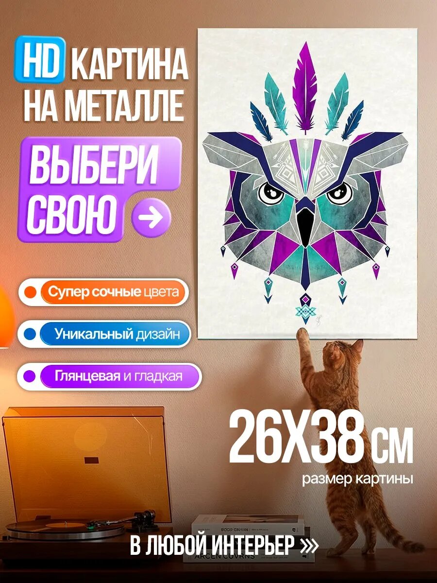 Картина на HD металле Геометрическая сова