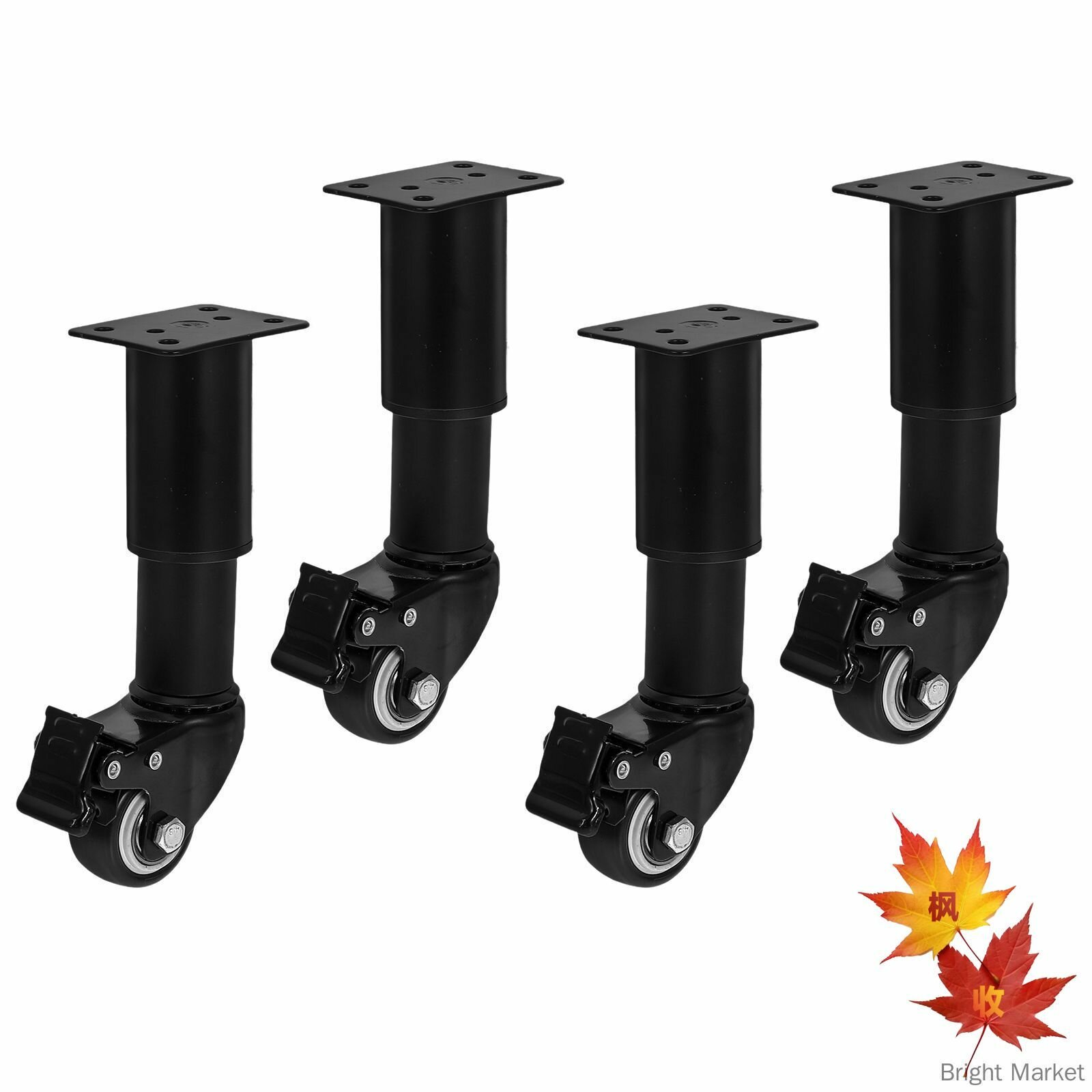 Ножки для мебели с колёсиками, набор 4 шт — регулируемые металлические ножки чёрные для дивана и журнального столика