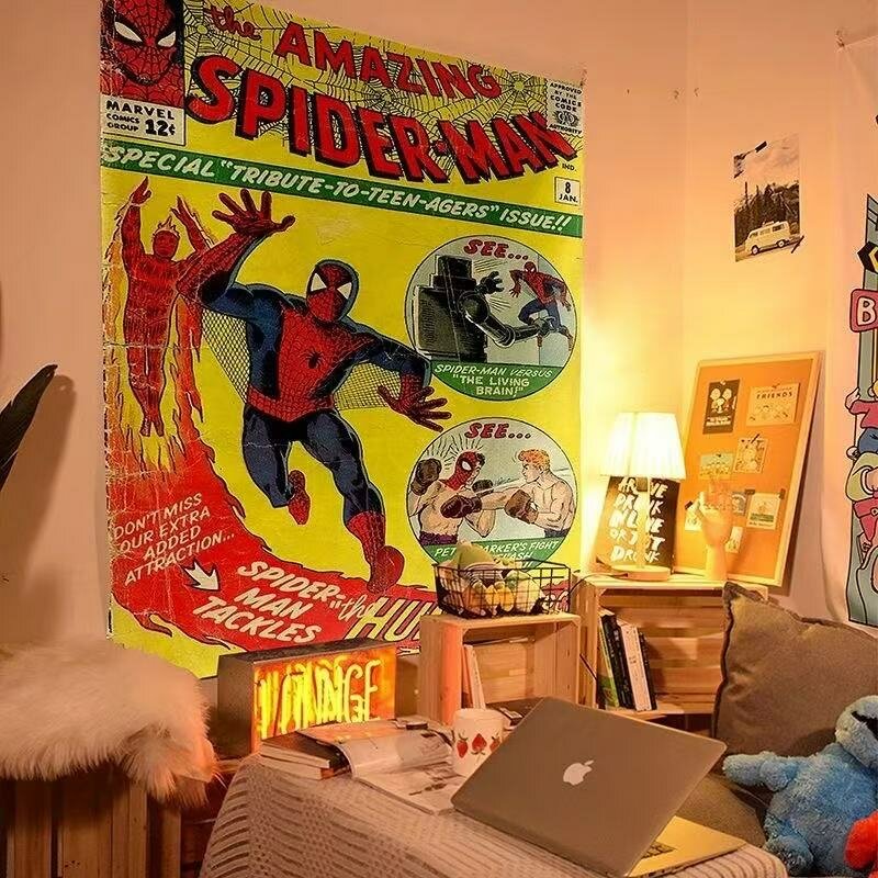 Брезентовый подвесной коврик Marvel с изображением Человека-паука, Настенный декор для детской комнаты, мультяшный Человек-паук, фоновая ткань, гобелен, домашний Настенный декор, P3, 200x150cm