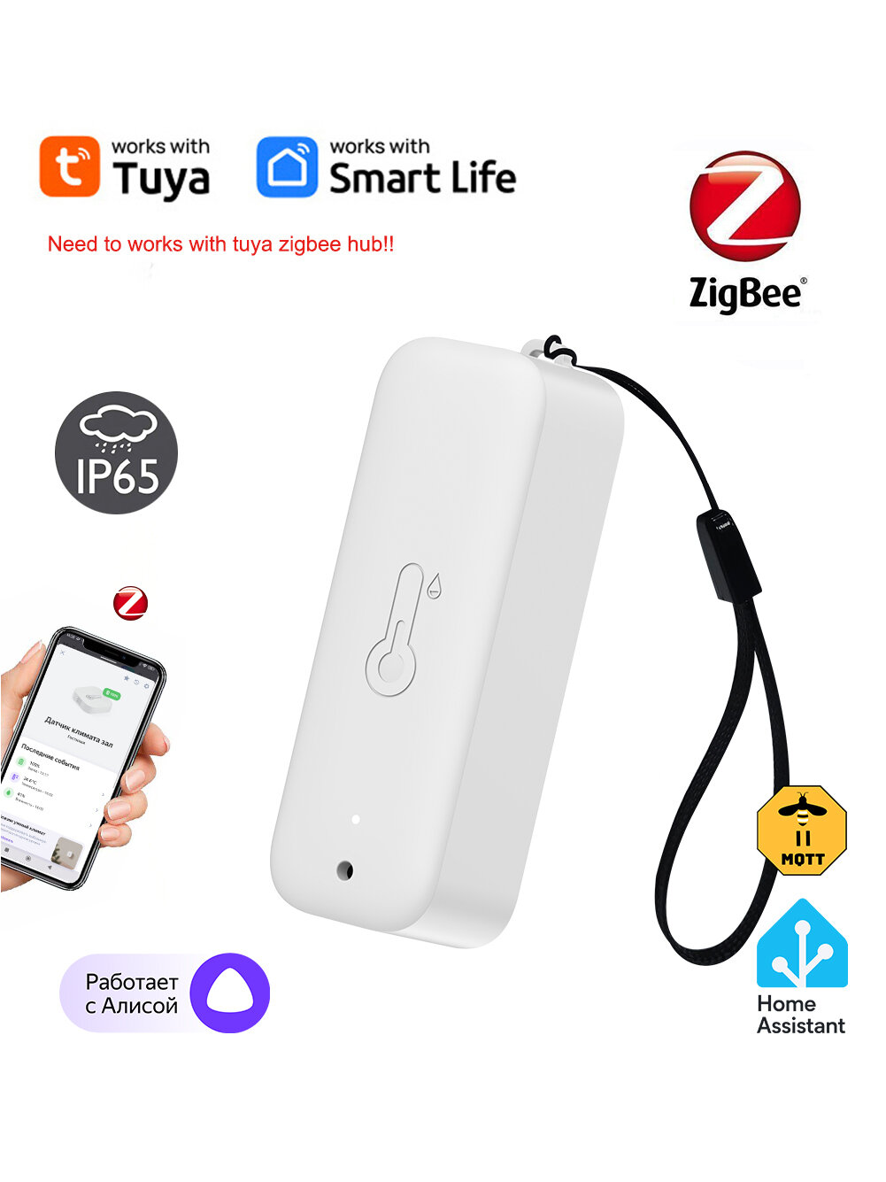 Умный датчик температуры и влажности ZigBee с Алисой, zigbee2mqtt, IP65