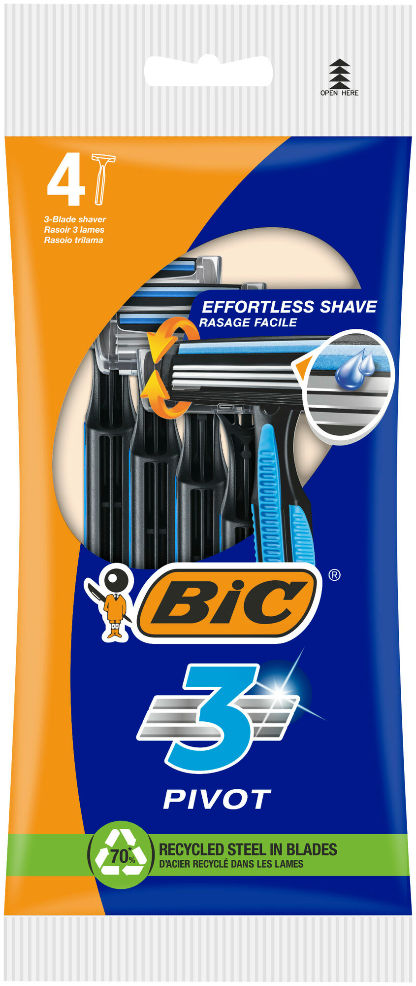 Бритва мужская одноразовая BIC 3 с плавающей головкой уп. 4 шт.