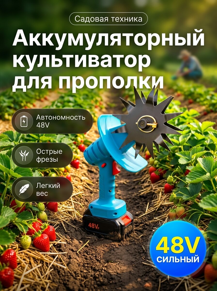 Аккумуляторный электрический садовый культиватор ручной