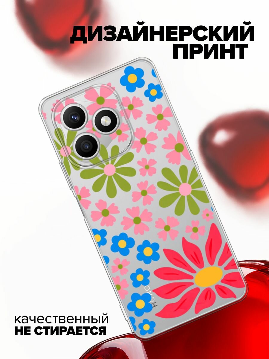 Чехол на Honor X8d / Хонор X8d с принтом Яркий узор с цветами — фото 1