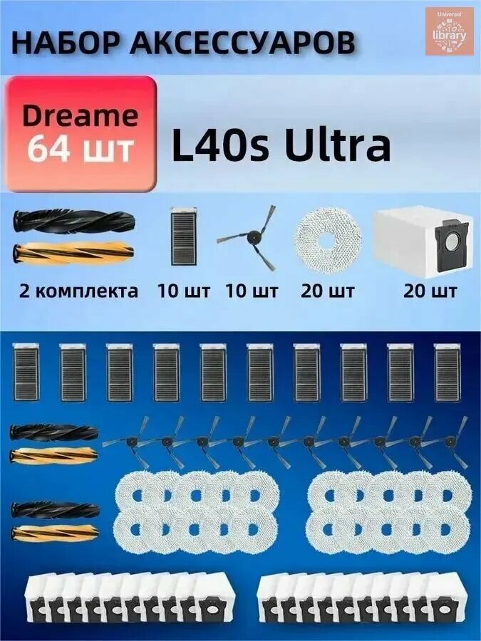 Комплект аксессуаров для Dreame L40s Ultra, щётка, фильтр Hepa, салфетка для швабры, пылесборник