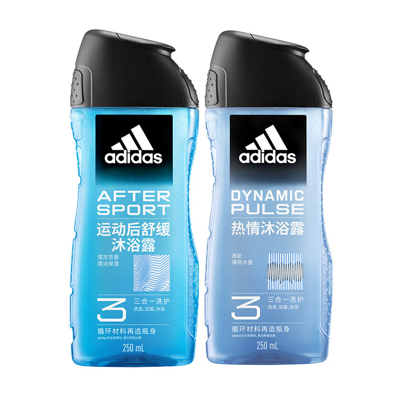 Гель для душа мужской Adidas Dynamic Pulse / After Sport, 3-in-1, Passionate 250ml+Soothing 250ml
