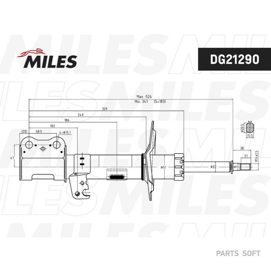 MILES DG21290 Амортизатор TOYOTA COROLLA 02- пер. прав. газ ()