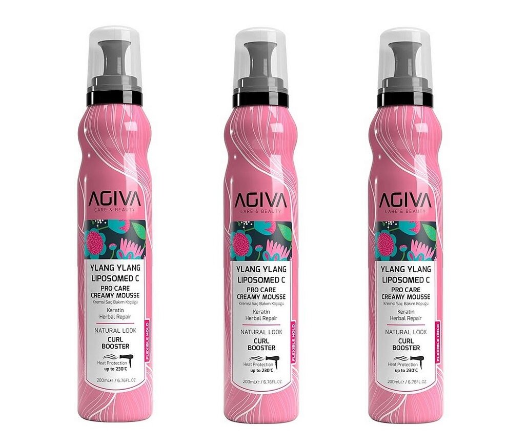 Мусс AGİVA для укладки волос Ylang Ylang Lıpozom C Pro Care, 200 мл - 3 штуки