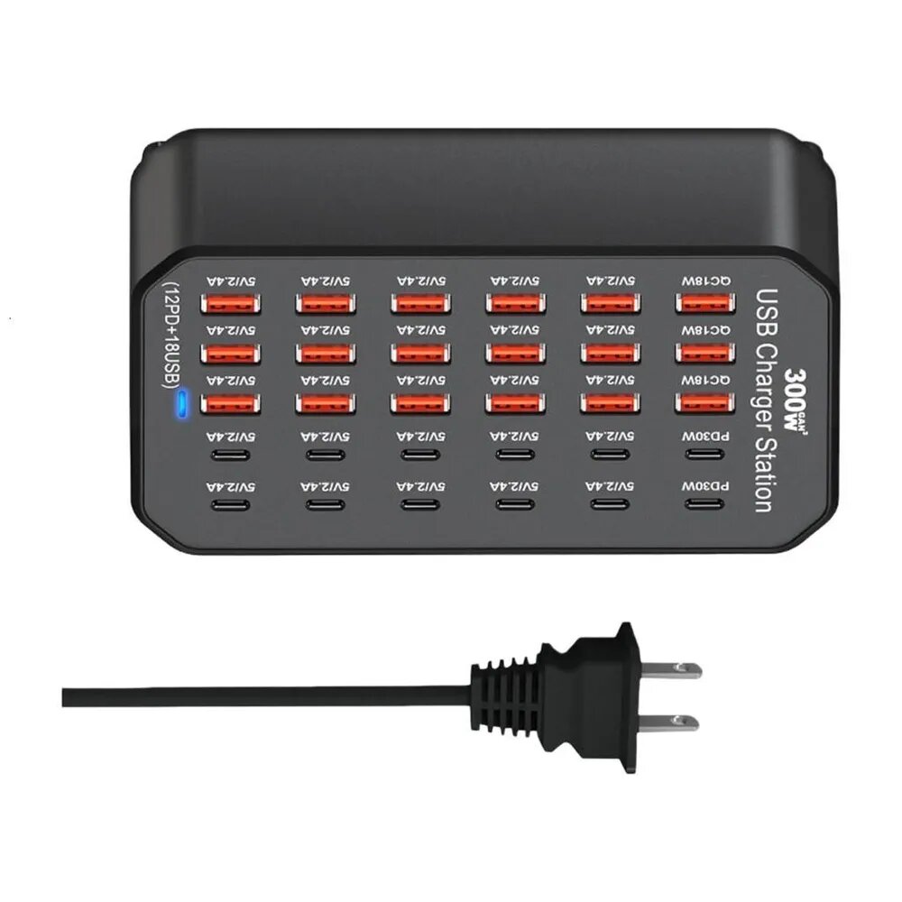 30-портовый хаб быстрой зарядки с 12 USB и 18 Type-C портами