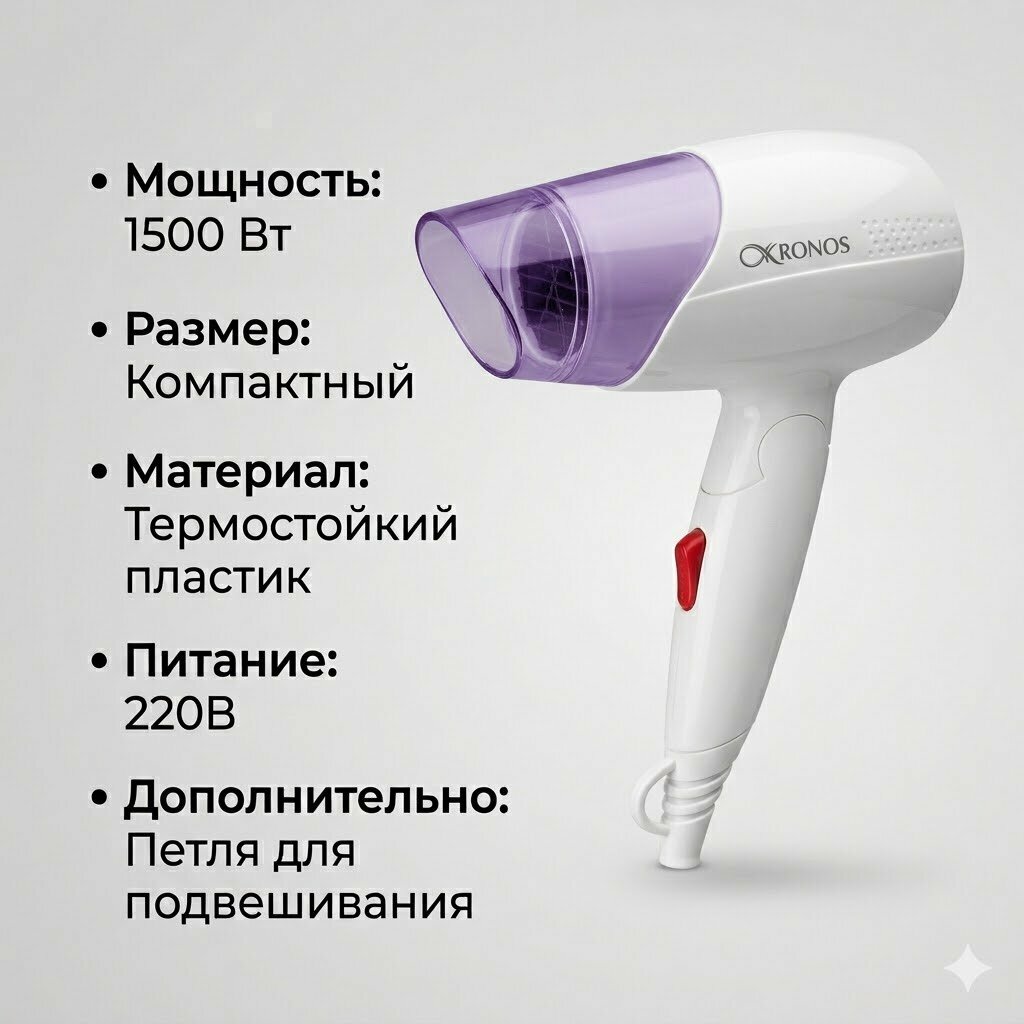 Профессиональный компактный складной фен для волос VoltGrid Cromozer CR-6812