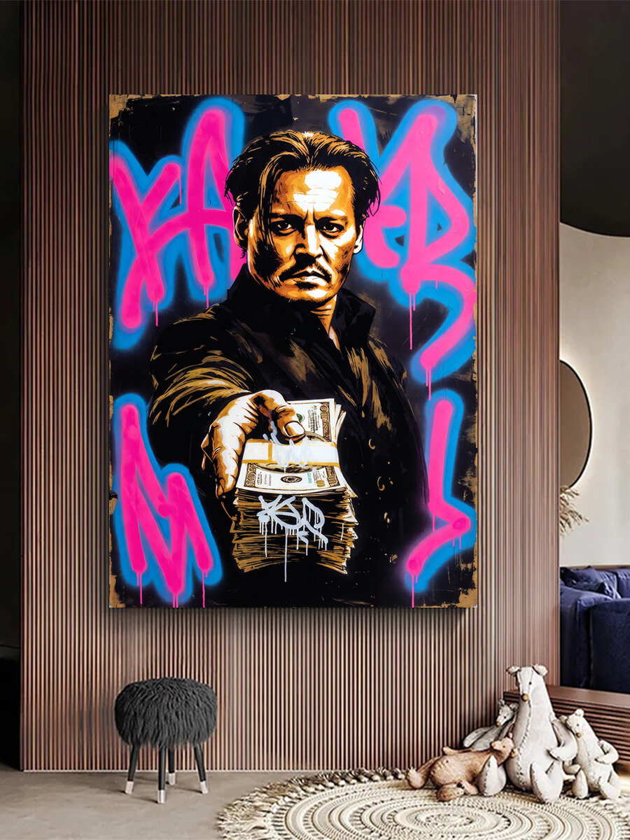 Картина на холсте «Johnny Depp: поп-арт портрет Джонни Деппа» для камерной стены, формат 30×40 см
