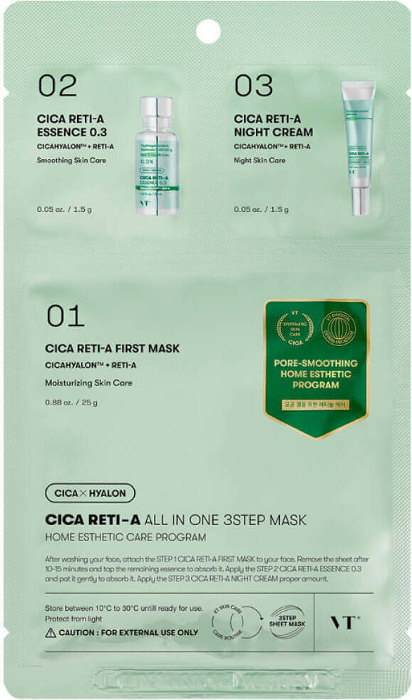 VT Cosmetics Трехступенчатый набор для сужения пор с ретинолом Reti-A All In One 3step Mask 200ml