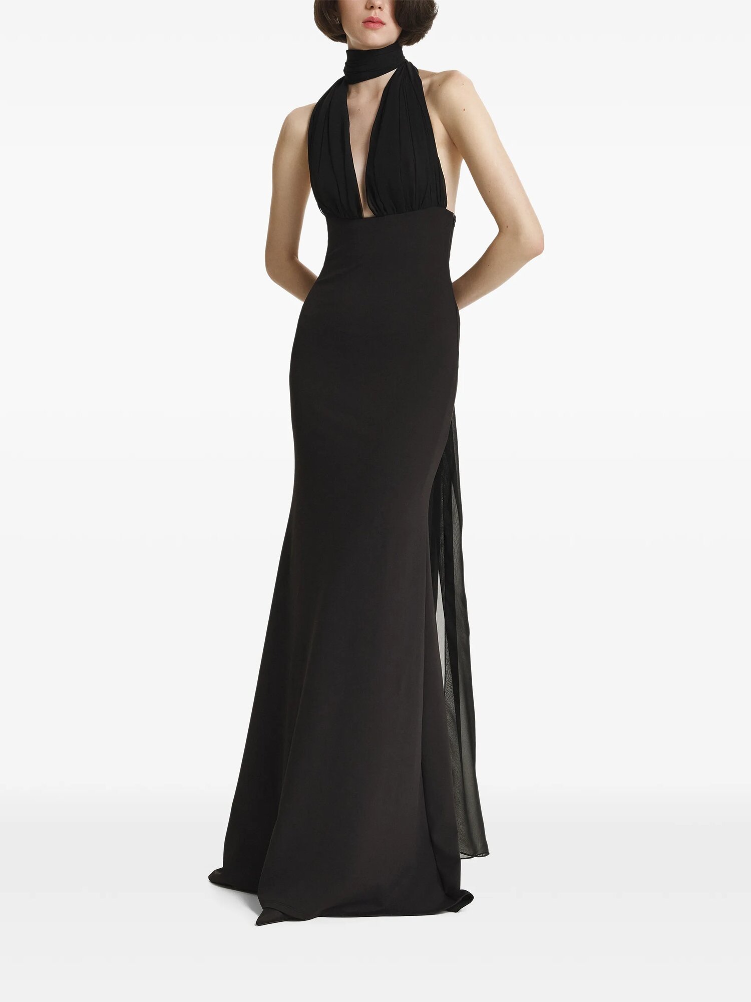 Платье  Halterneck draped-panel maxi dress, размер 44, black/black — фото 1
