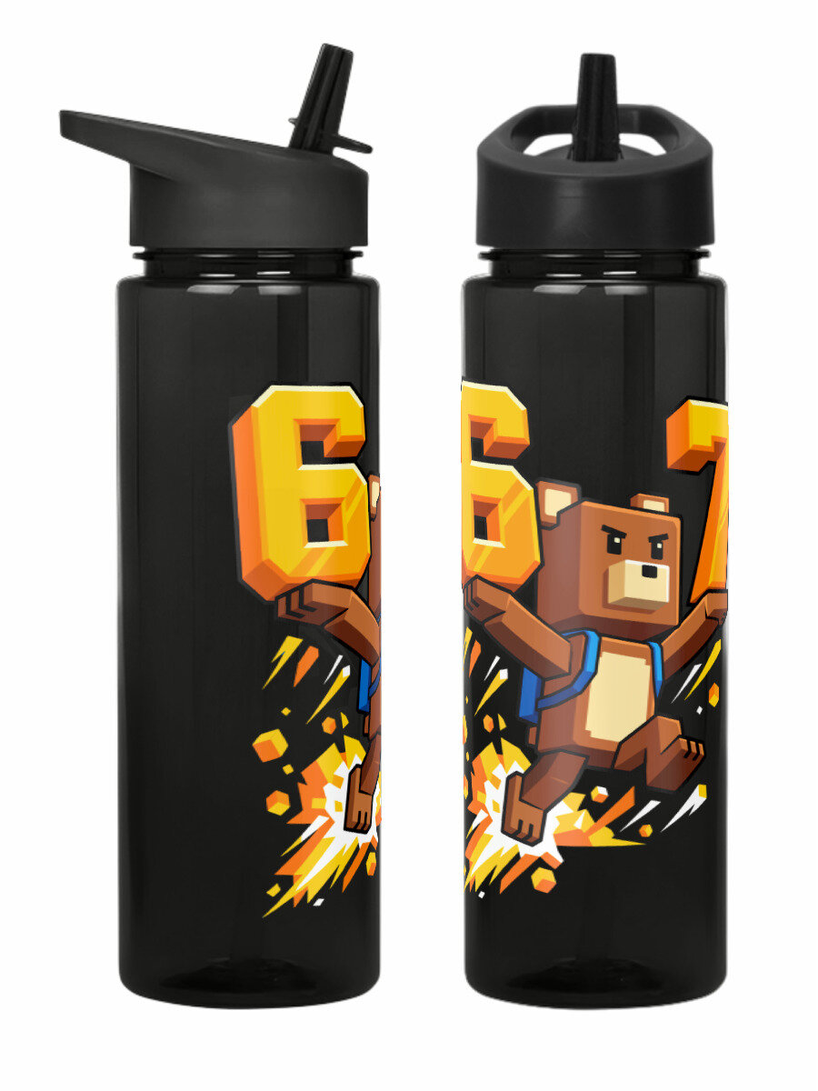 Бутылка черная для воды с принтом супер медведь сикс севен 67 super bear six seven