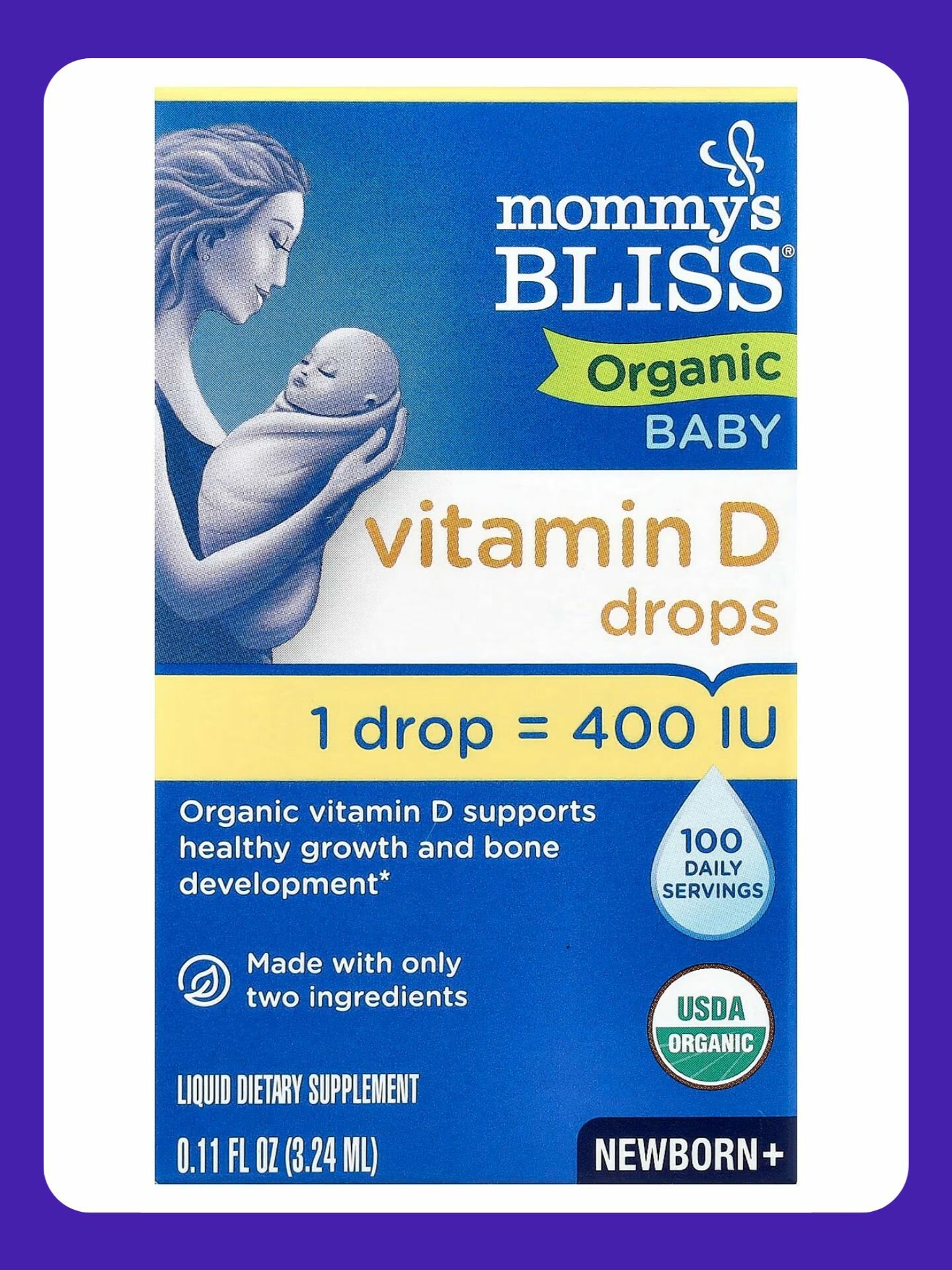 Mommy's Bliss, органический витамин D для малышей, капли для новорождённых, 100 порций