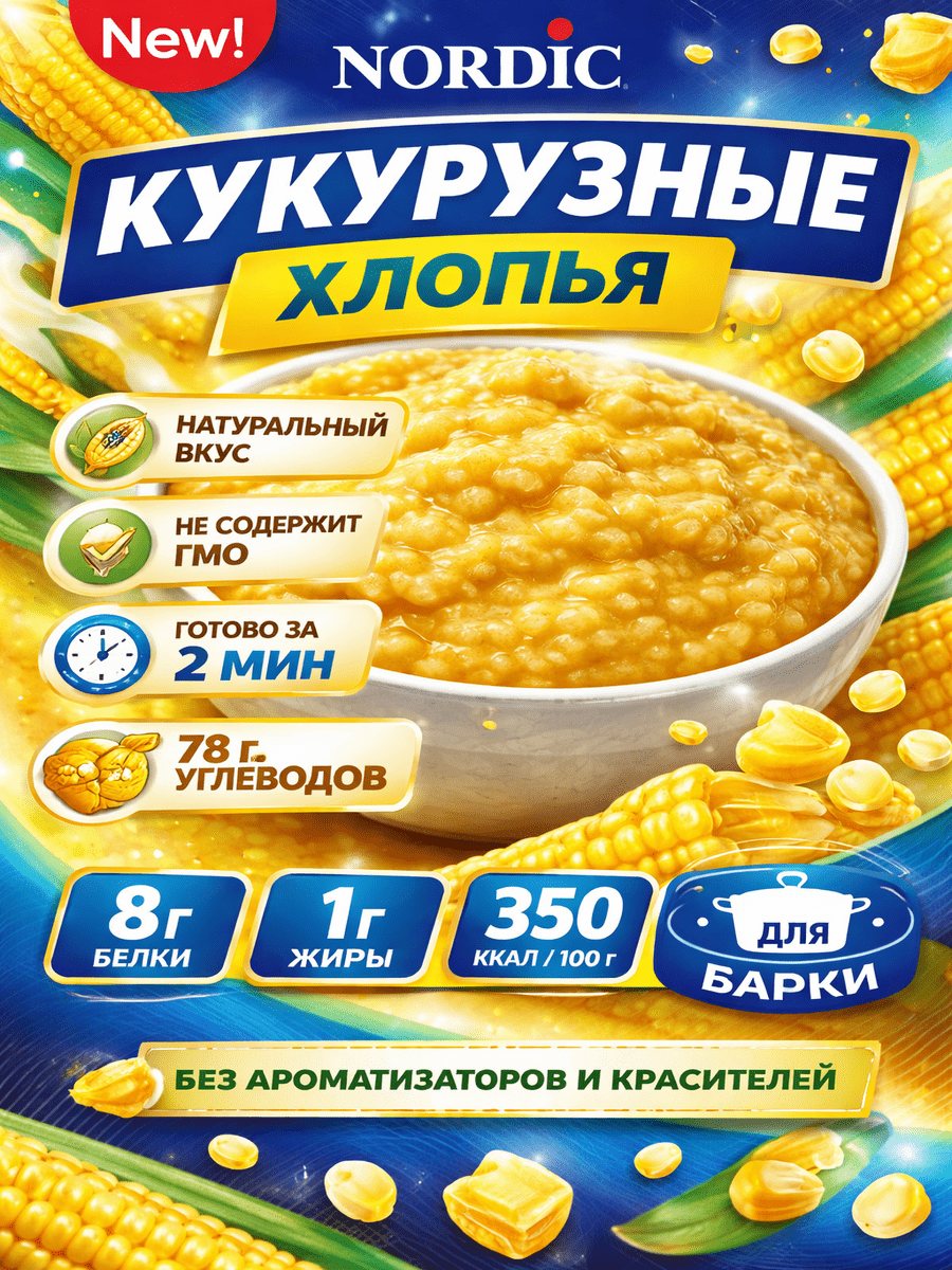 Хлопья кукурузные Nordic для каши, 400г