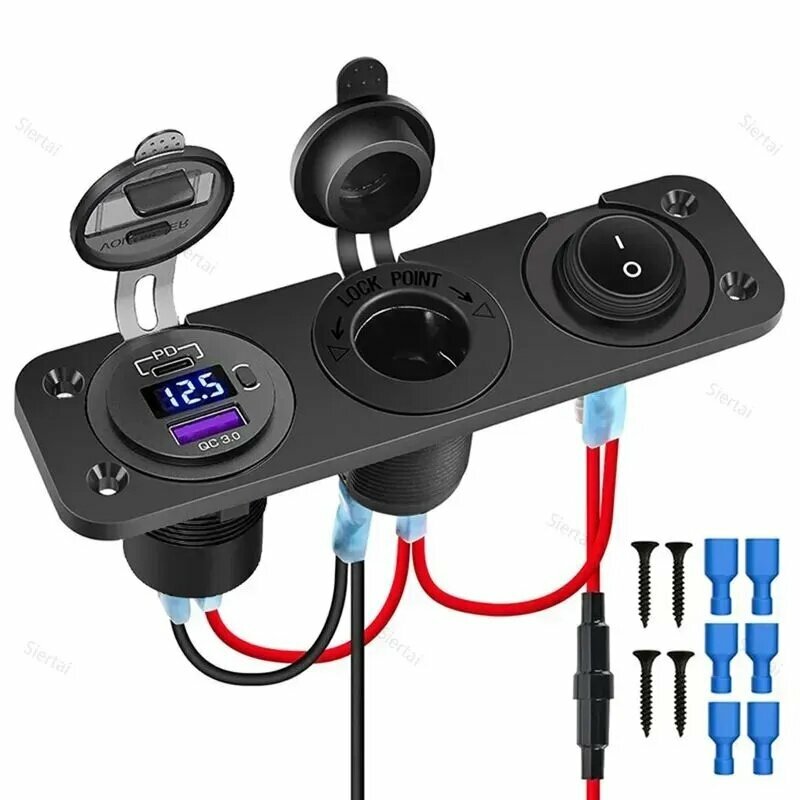 Автомобильная розетка прикуривателя 12В/24В с USB PD QC3.0 и вольтметром