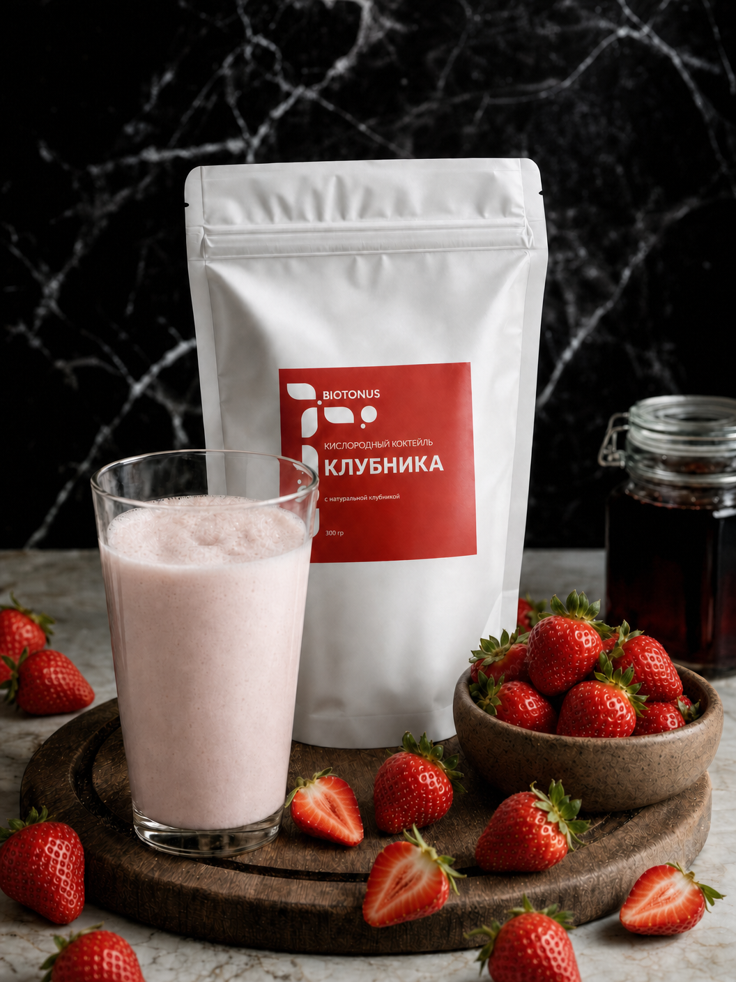 Смесь для кислородного коктейля BIOTONUS, без сахара, клубничный вкус, 300 гр — фото 1