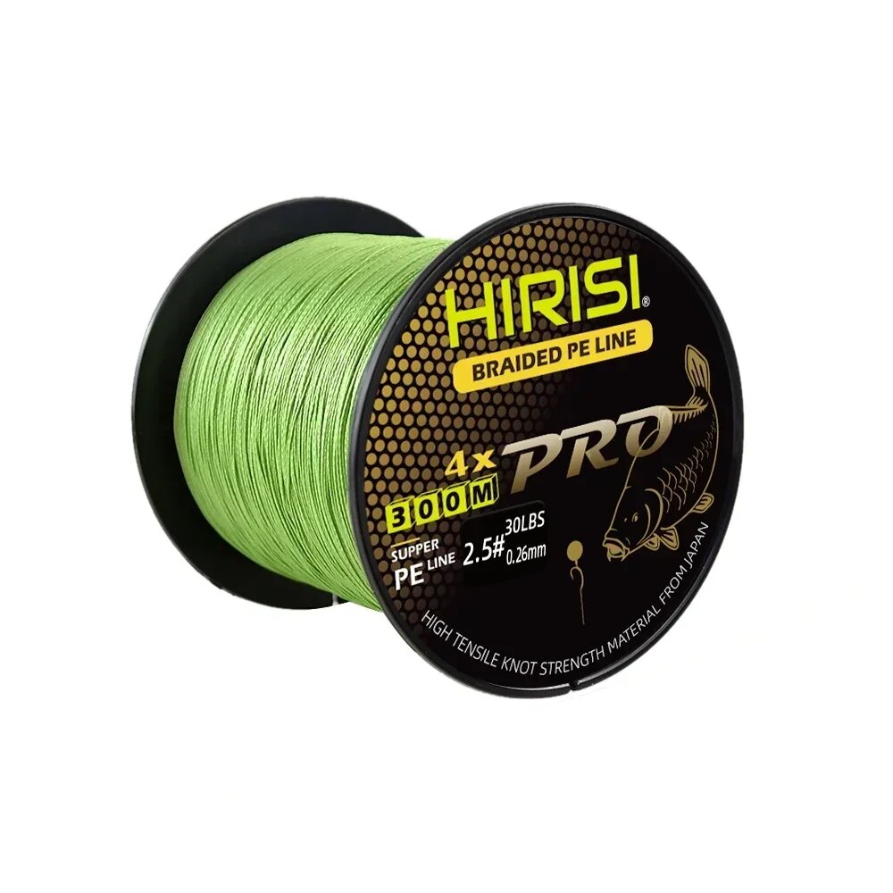 Hirisi плетеная карповая леска 300 м 4 нити 15-50 фунтов Зеленый, 300m-13.6kg-30LB, Army Green