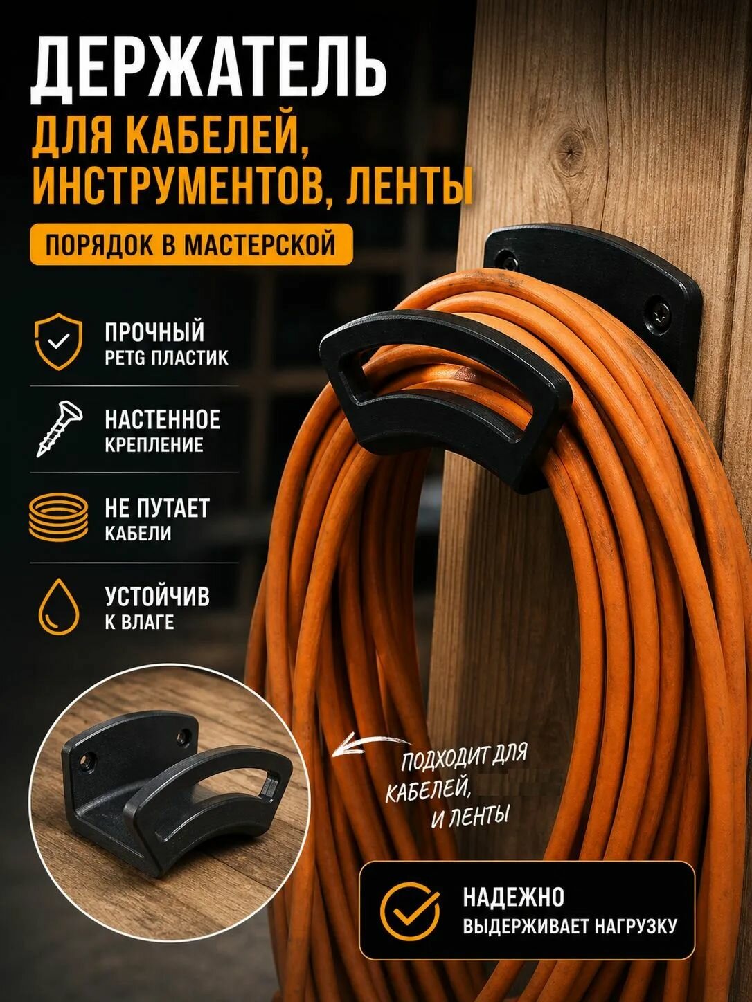 Держатель для кабелей, инструментов, гриндер-ленты, настенный из пластика