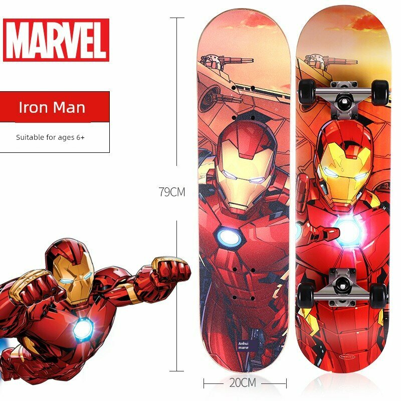 Скейтборд с двойной доской 31 дюйм Iron Man для детей 6+ лет, детский велосипед