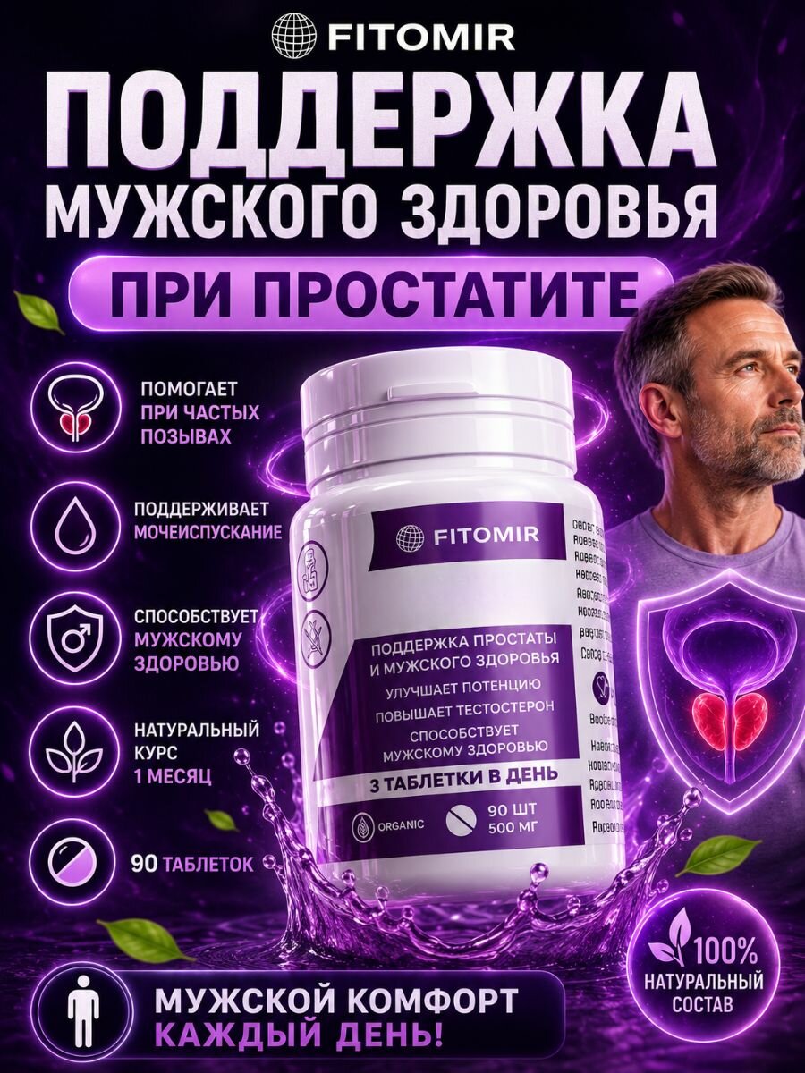 Фитопростат - таблетки от простатита для мужчин, натуральное средство для потенции и повышения либидо - 90 шт для потенции натуральное средство 90 таблеток либидо