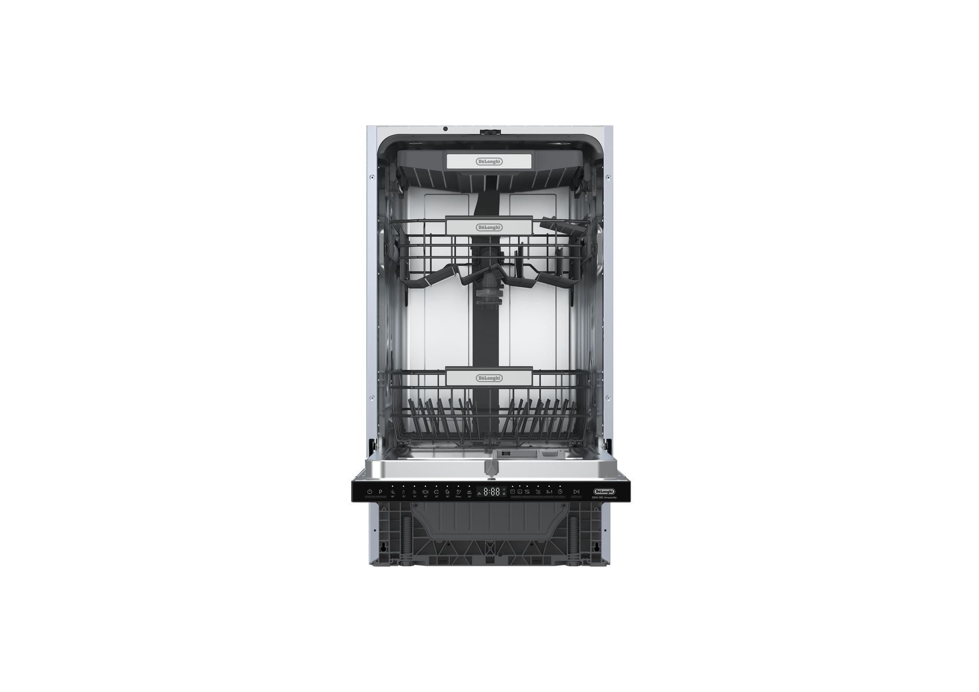 DeLonghi Посудомоечная машина DDW 08S Amazonite Встраиваемая, 45см, дисплей, луч на полу, 3 корзины, половинная загрузка