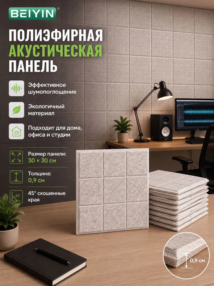BEIYIN 12 шт самоклеющийся акустический Доска 30x30x0.9cm Шумоизоляция для перегородок