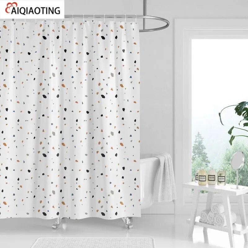 AIQIAOTING Штора для ванной 200x280 см тканевая цветы белый