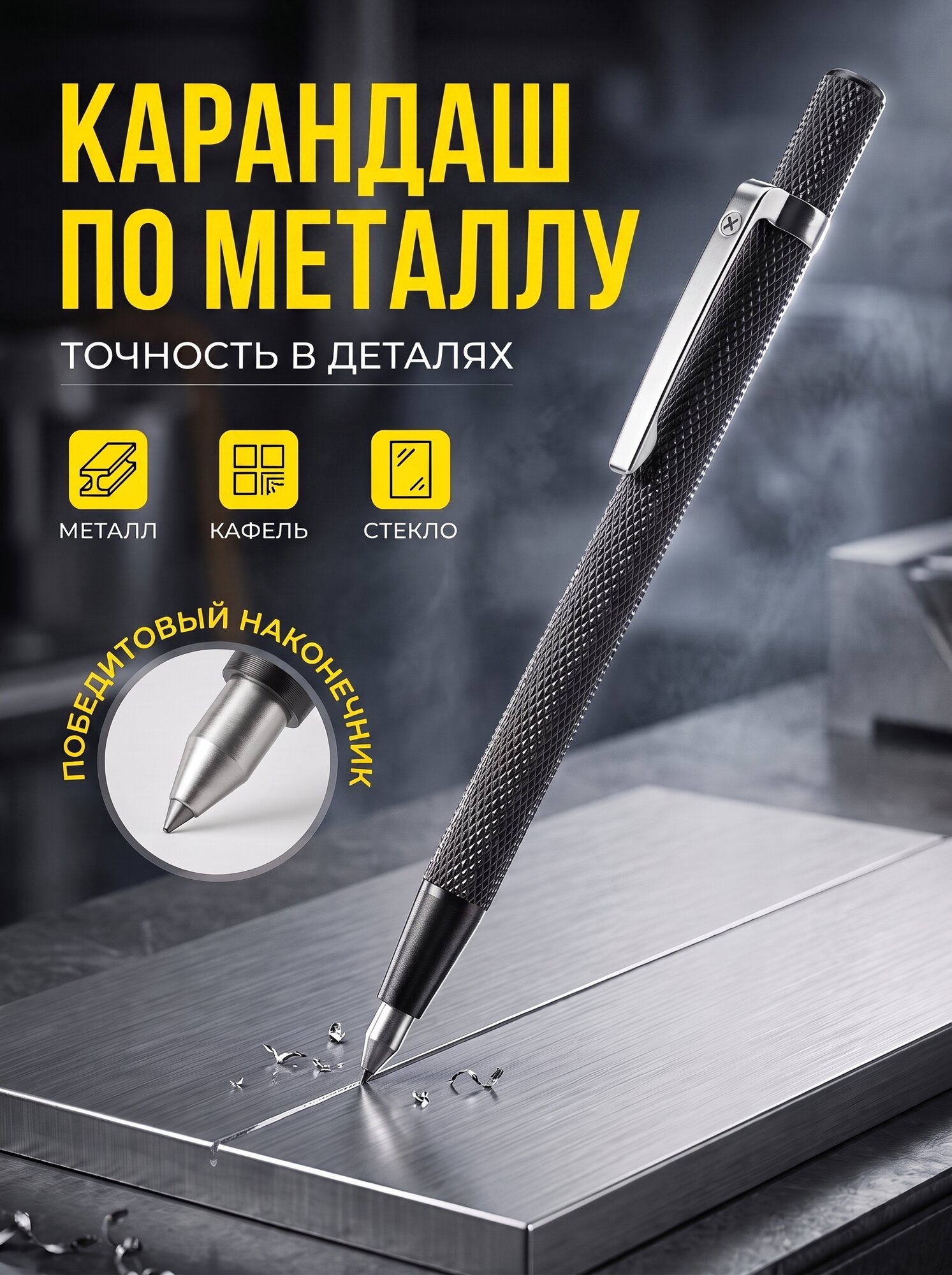 Карандаш разметочный, для металла, мрамора, стекла, керамогранита, с твердосплавным наконечником, 145мм