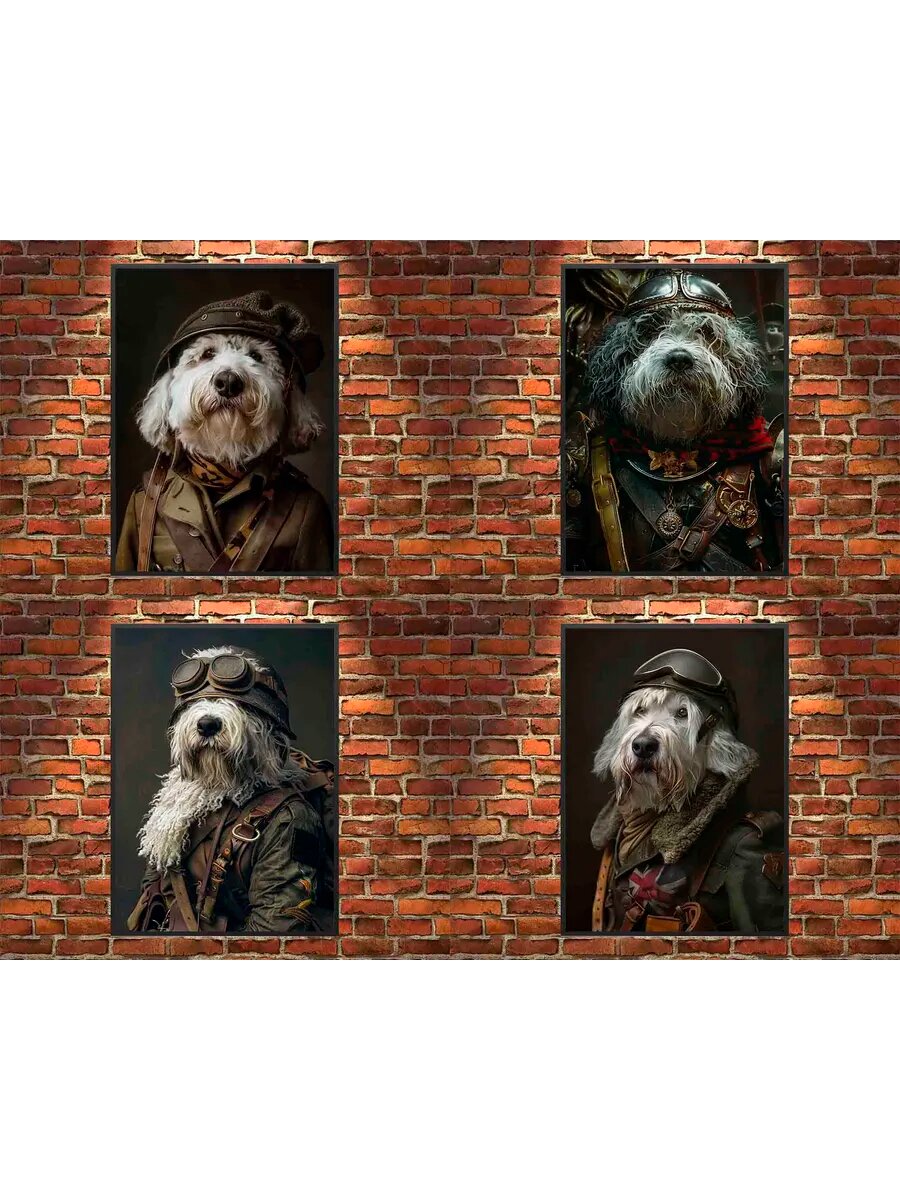 Староанглийская овчарка Собака-солдат, 4 Плаката, 30x21см