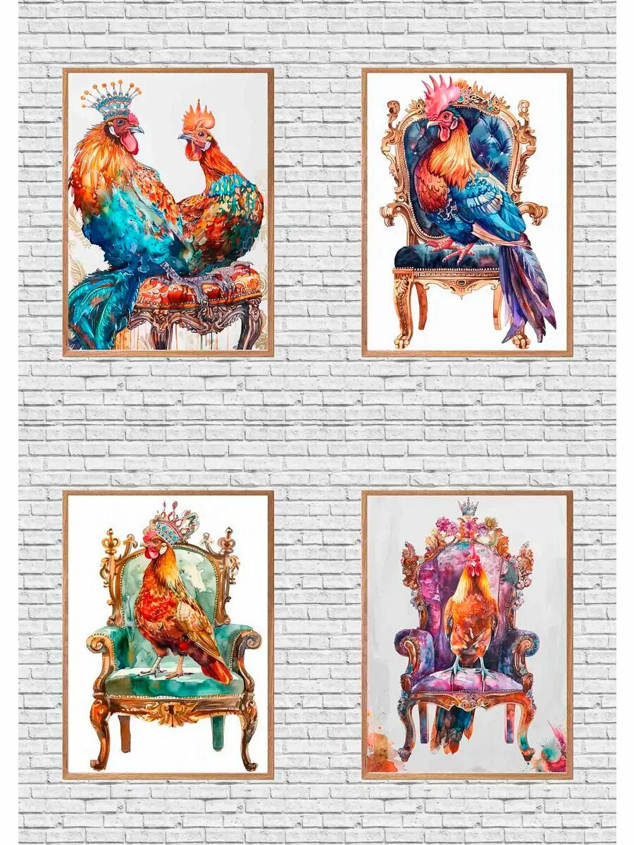 Птица-курица, король Англии, 4 Плаката, 30x21см
