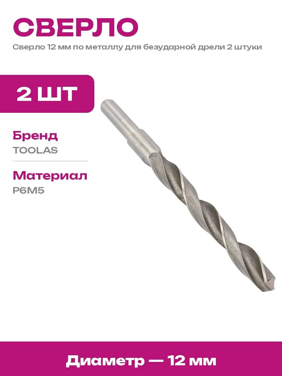 Сверло по металлу 12 мм с проточенным хвостовиком 2 шт