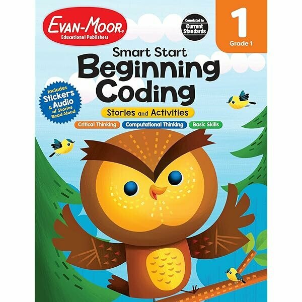 Evan-Moor Smart Start Beginning Coding, Grade 1, Activity Workbook, Includes Stickers and Audio read along, Basic Skills, Critical Thinking, . . Beginning Coding Stories and Activities) Reprinted books
