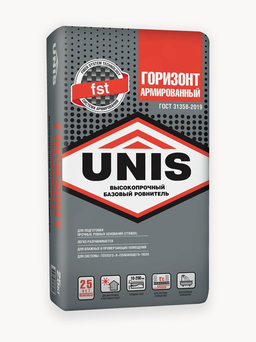 Стяжка UNIS горизонт армированный, сухая смесь, 25 кг, для внутренних работ