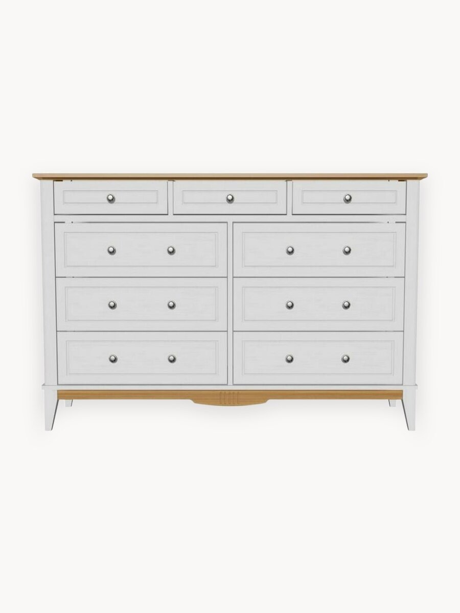 Комод с 9 ящиками для вещей деревянный 036 Пенни белый воск-антик 24