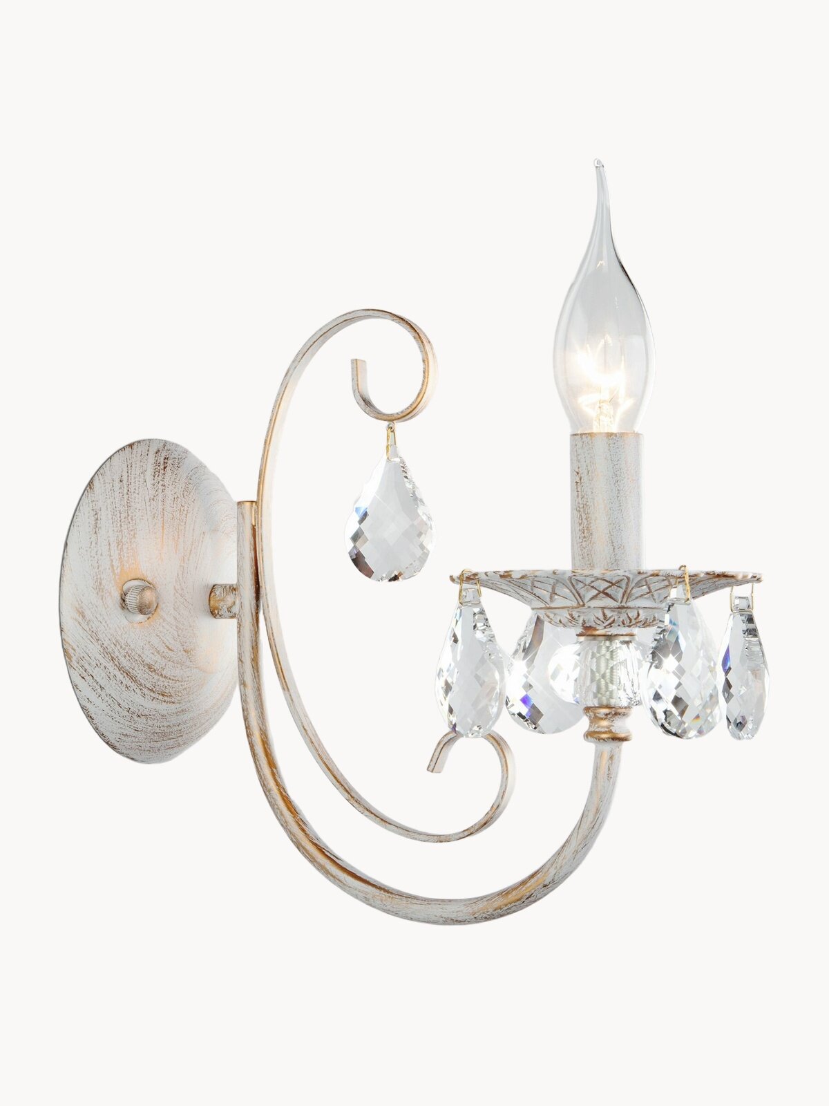 Бра / Настенный светильник с хрусталем Eurosvet Alda 3305/1, E14, 60 Вт, цвет белый с золотом/прозрачный хрусталь Strotskis
