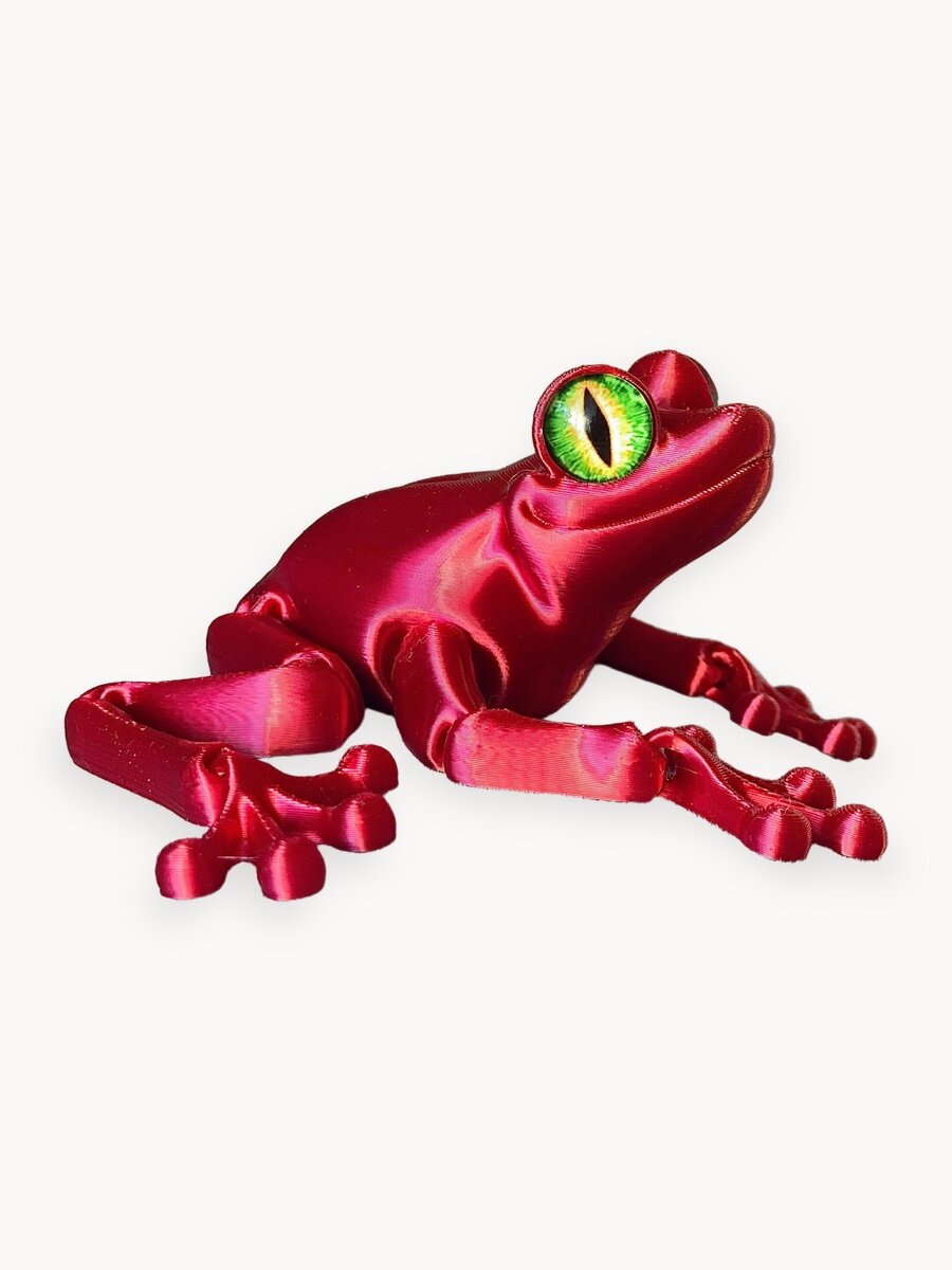 Подарок Лягушка антистресс красная с живыми стеклянными глазками, на магнитах