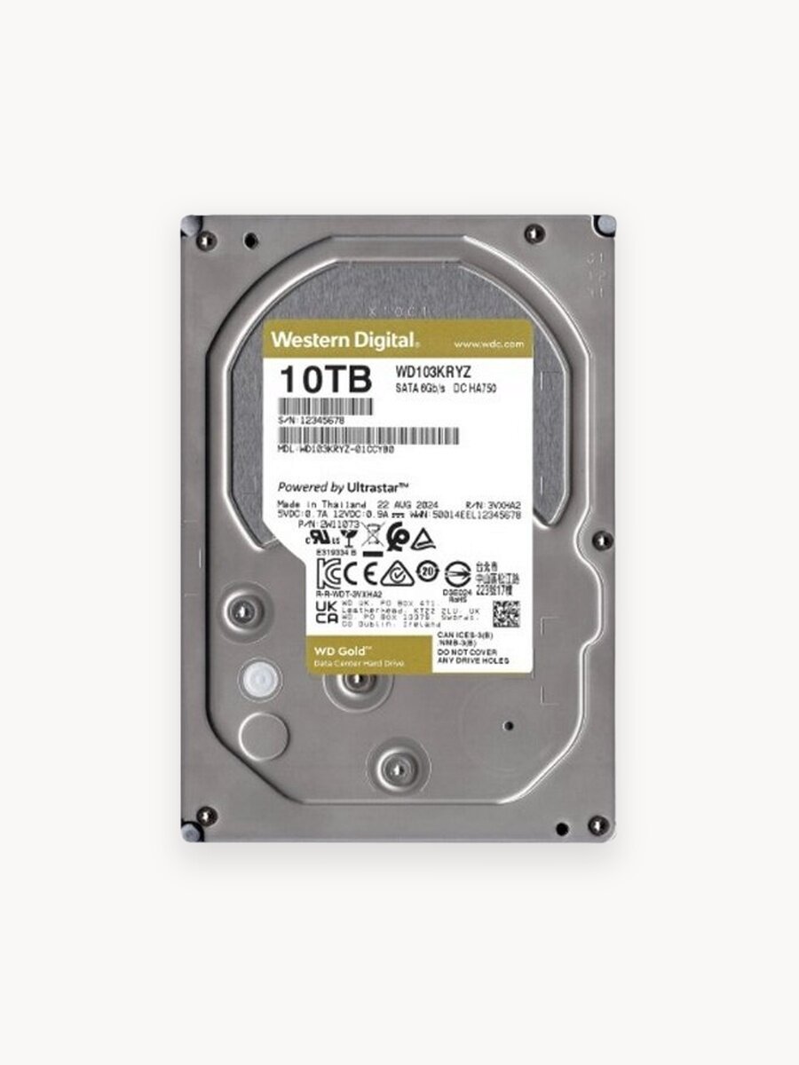 Жесткий диск Western Digital Жесткий диск 3.5" 10.0Tb SATA 6 Gbit/s, 512 Mb, 7200 rpm. WD Gold Enterprise Air (WD103KRYZ)