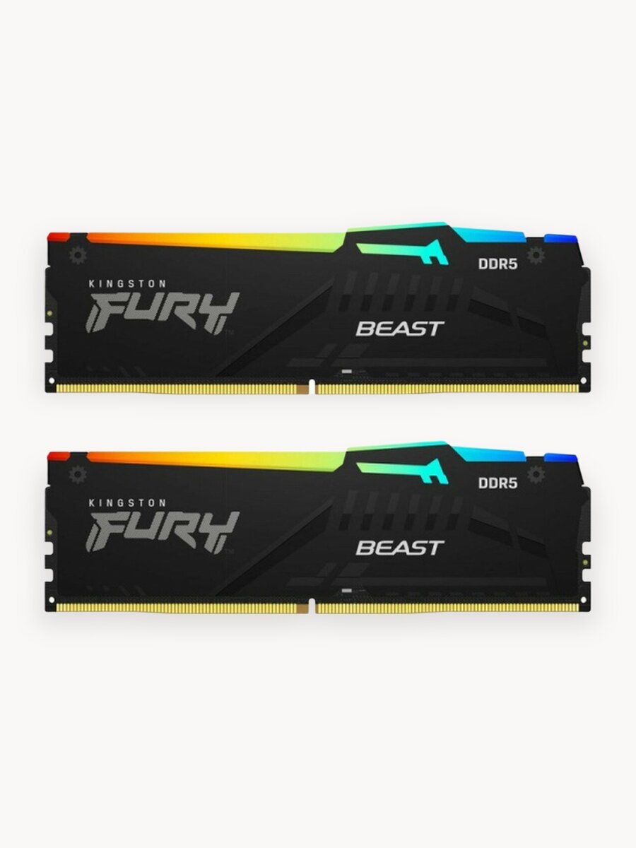 Оперативная память Kingston DDR5 16GB (2x8Gb) 5200MHz PC-41600 FURY Beast Black RGB CL40 1.25V (KF552C40BBAK2-16)